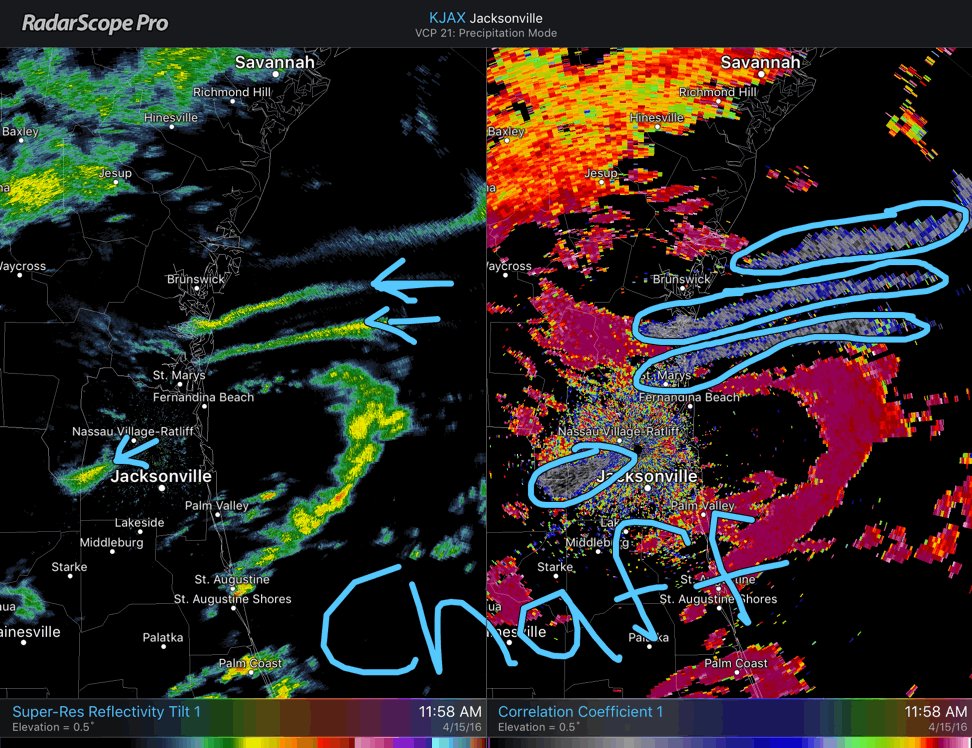 11:58 AM looks like military chaff on radar north of JAX. Look at base ...