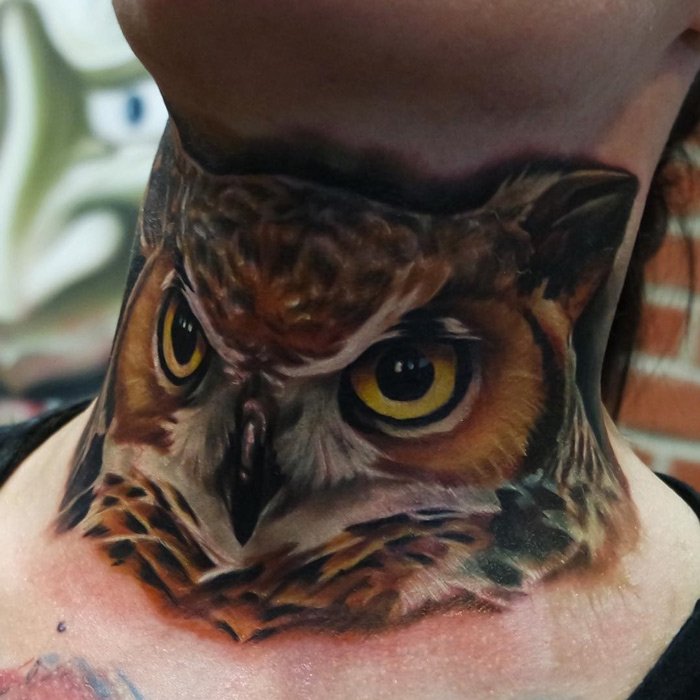 Realistic Owl Head Tattoo