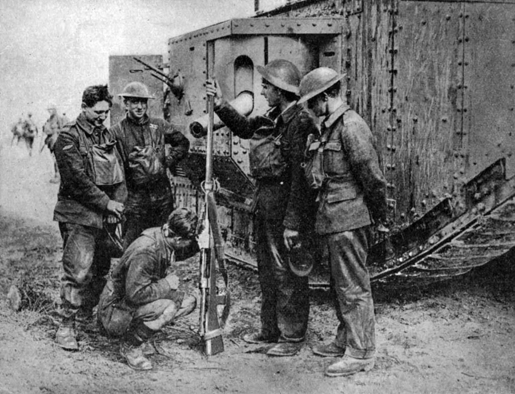 British: Allied soldiers, next to a British tank, inspect a captured ...