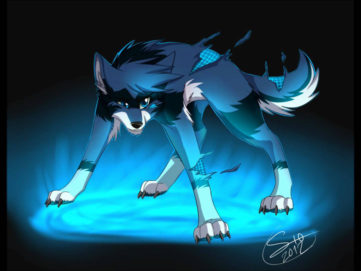 Winged Blue Fire Wolf