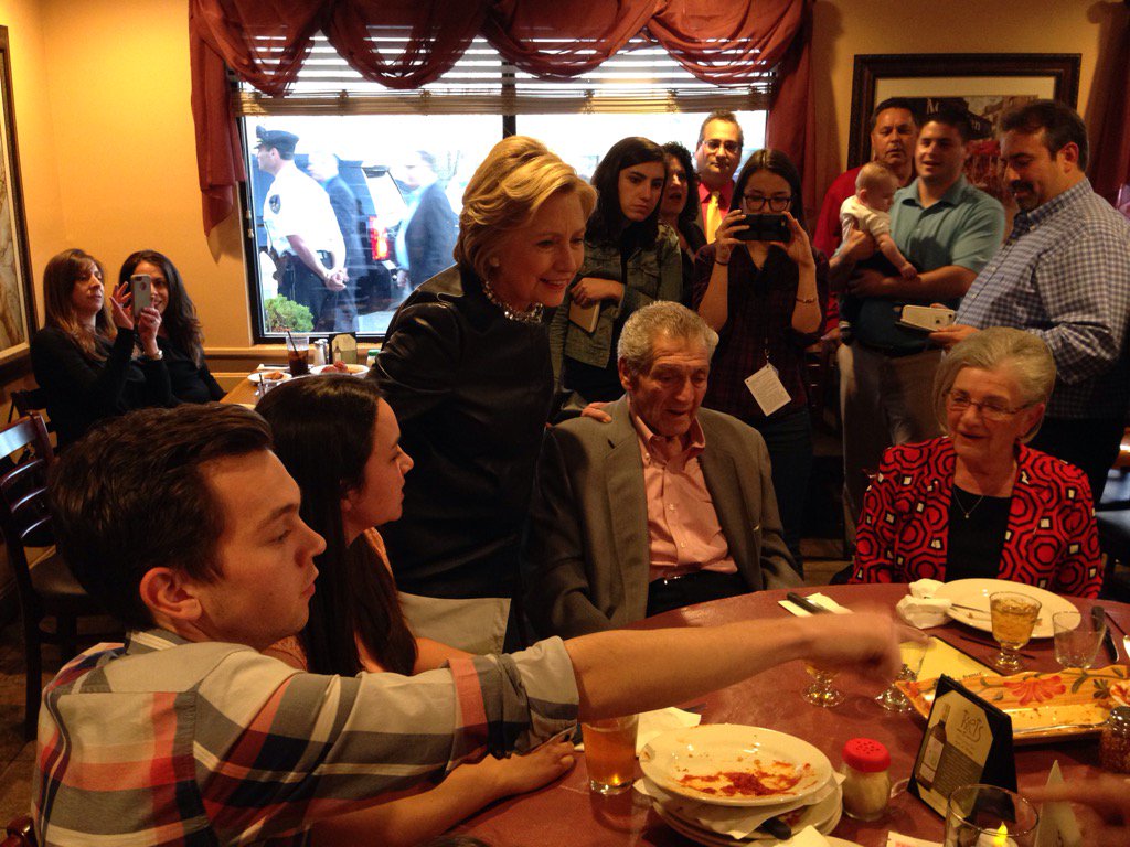 Hillary clinton visits an italian restaurant in johnston, r.i ...