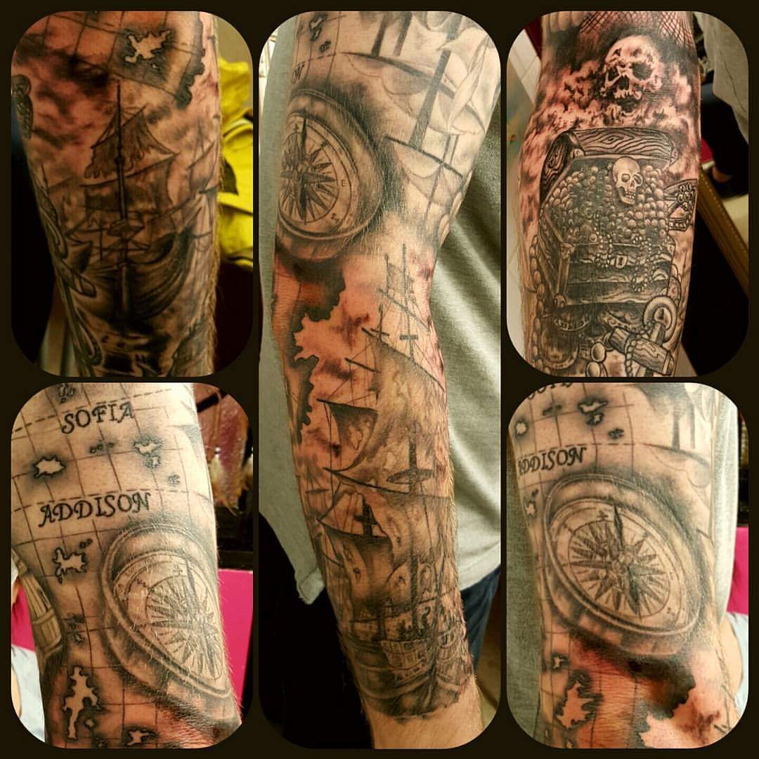 Pirate Map Tattoo Sleeve