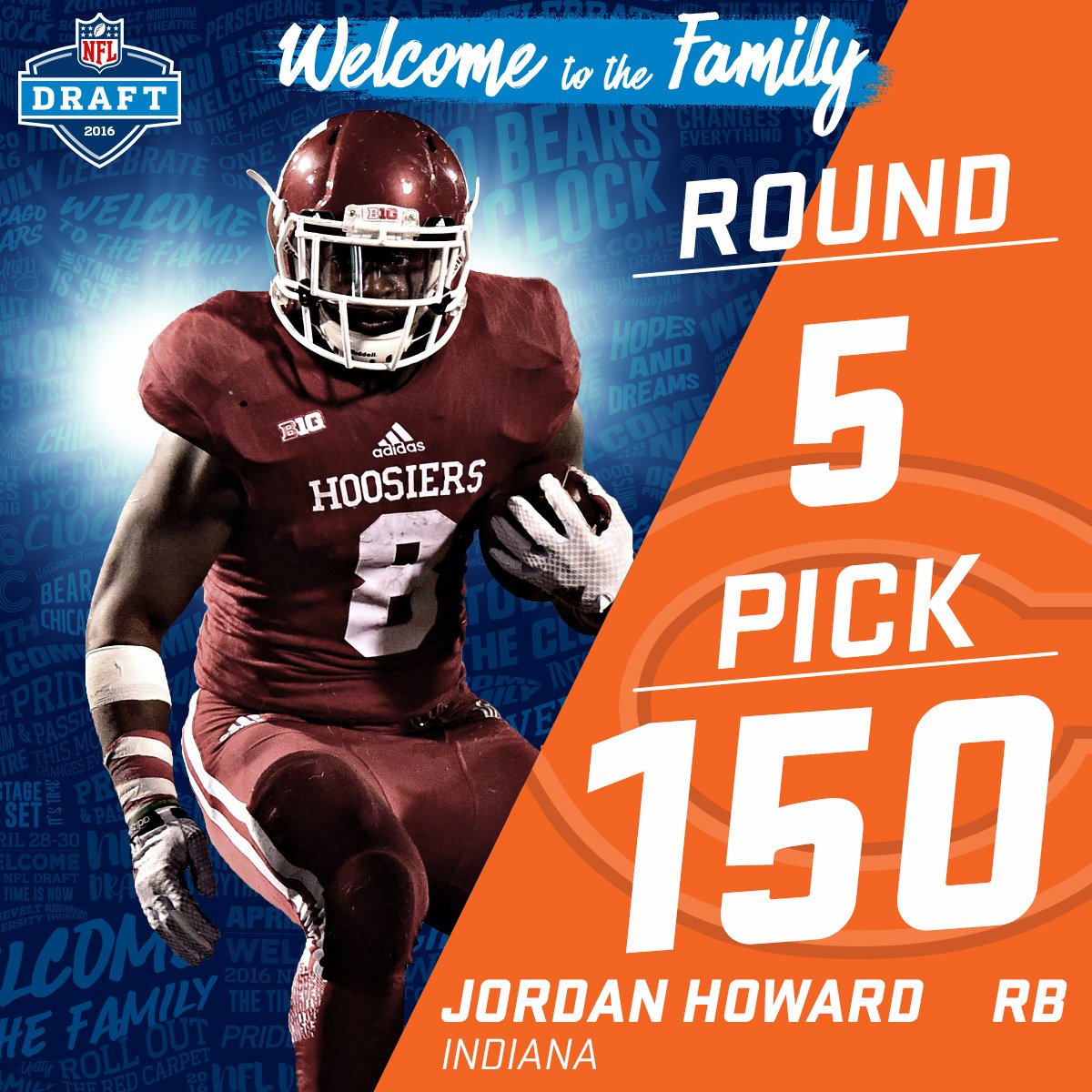 With the 150 pick in the 2016 NFLDraft, the ChicagoBears select RB ...