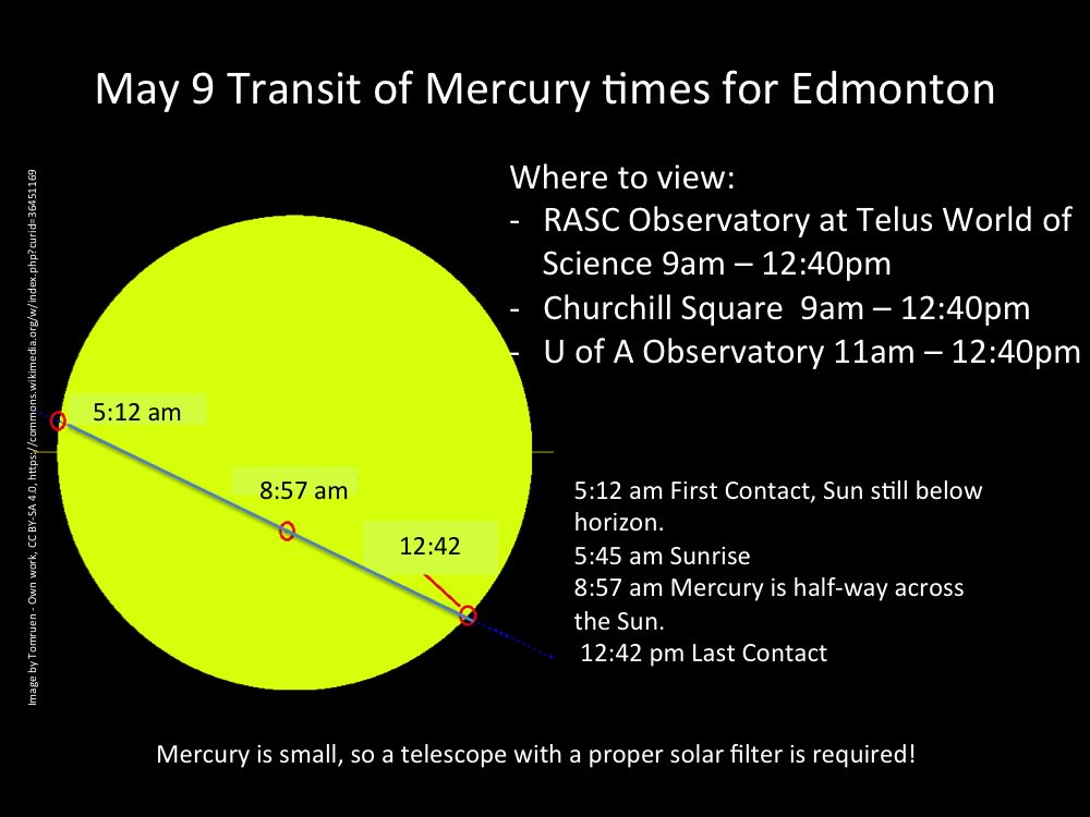 Transit of Mercury - See Mercury Cross the SunMay 9, 2016 - Edmonton RASC