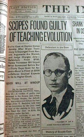 OnThisDay in 1925 in Dayton TN, John T Scopes was charged for teaching ...