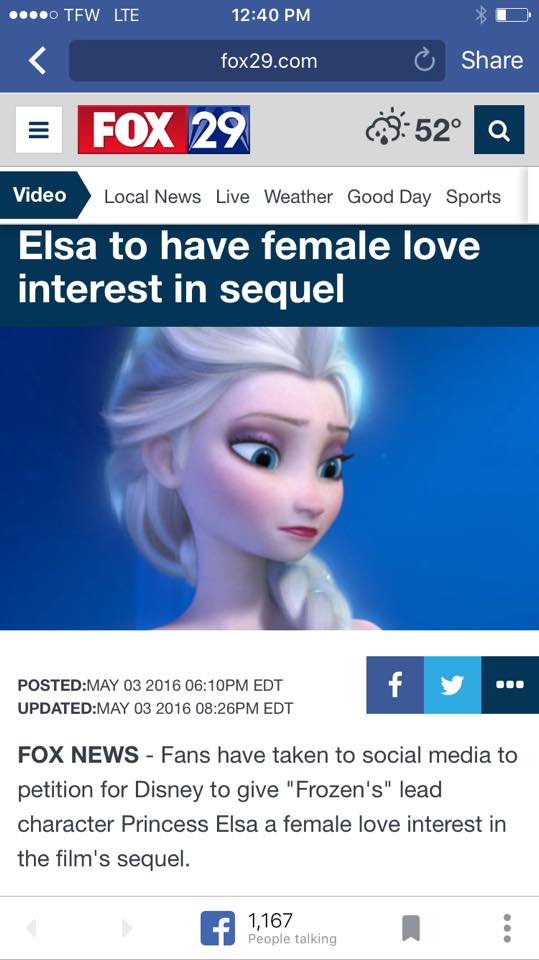 A cut off screenshot led to rumors Elsa had a female love interest in a ...