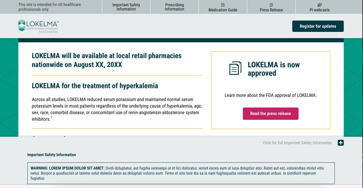 Screenshots of lokelma (zs-9) brand page in case it disappears. $rlyp ...