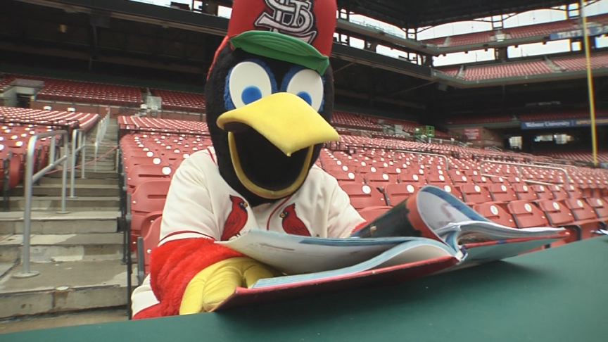 This week on the Cards Kids TV show, Fredbird studies for his mascot ...