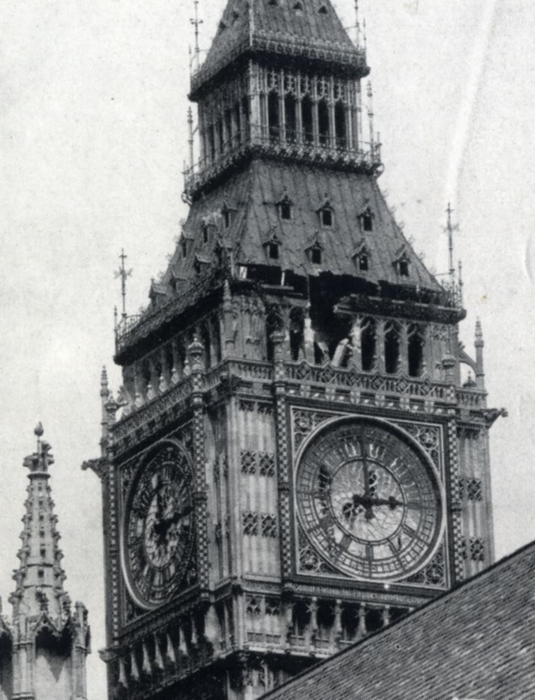 WWII bomb damage to the Clock Tower that was subsequently renamed ...