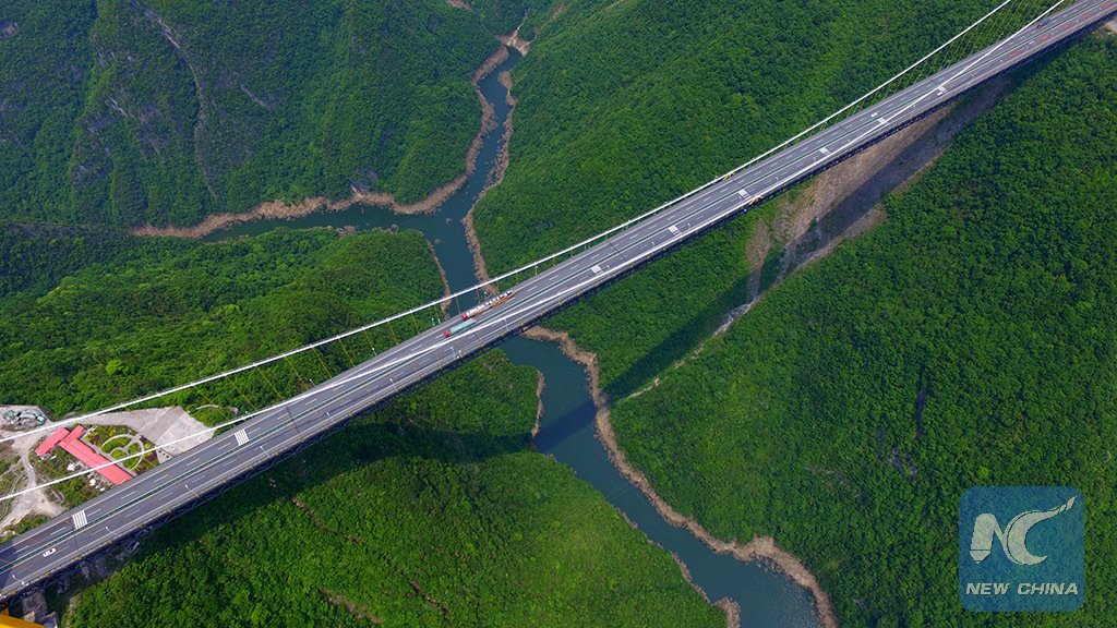 Built 560 meters up from the valley bottom, the siduhe bridge in enshi ...