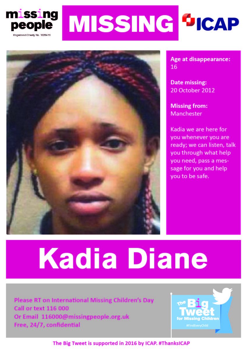 Please RT Kadia went missing in 2012 from Manchester FindEveryChild ...