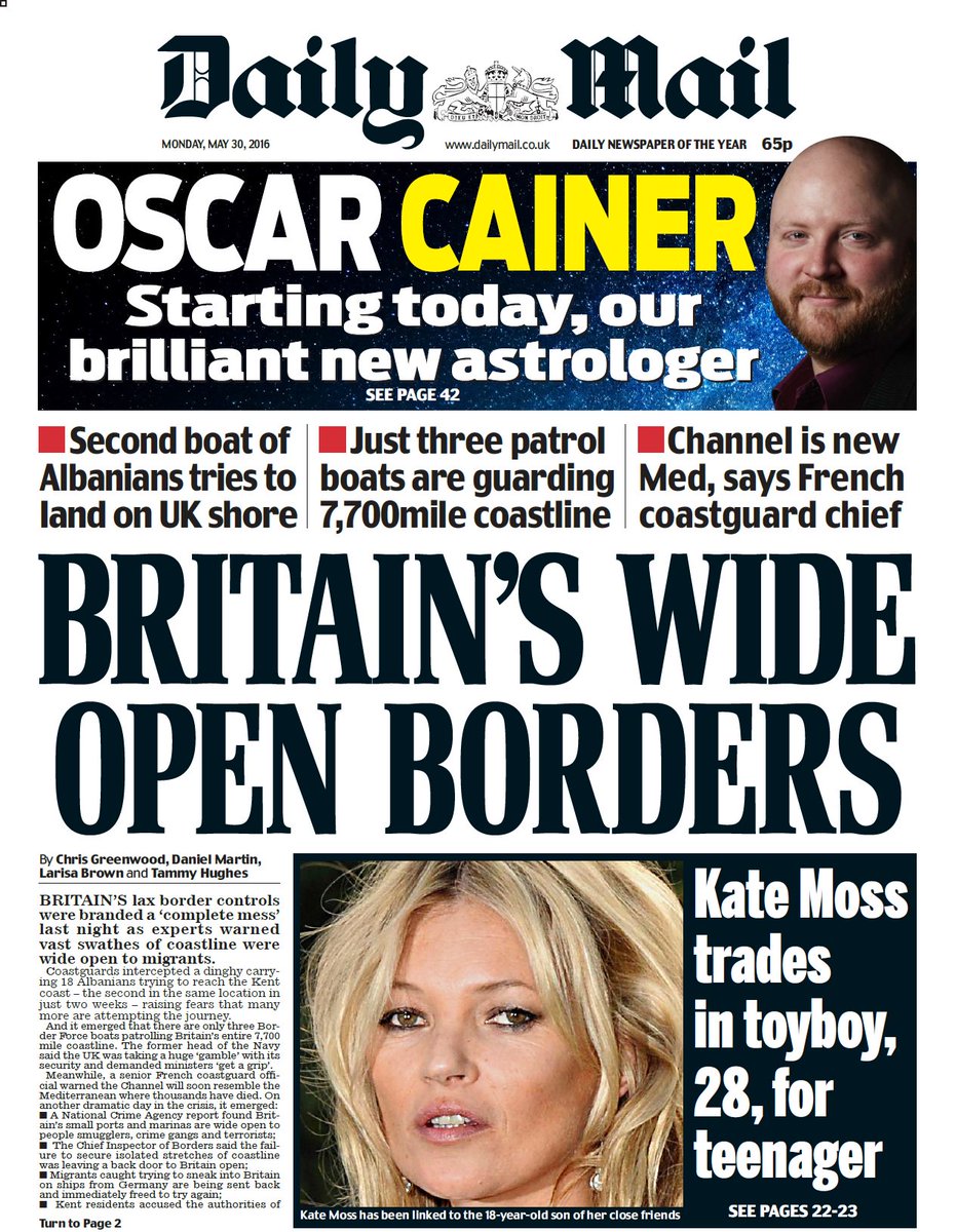 Monday's daily mail front page: britain's wide open borders # ...