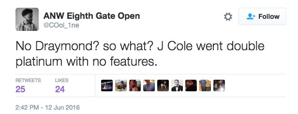 "J. Cole went platinum with no features" is the best meme right now ...