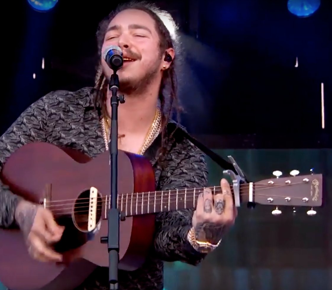 Post malone had mad #gqstyle on kimmel. unbuttoned silk shirt + grandpa ...