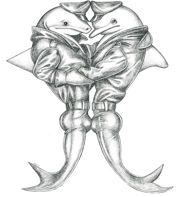 Two Fish Kissing Drawing