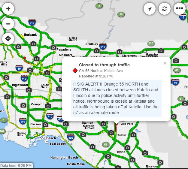 TRAFFIC ALERT: Police activity closes all lanes of 55 Freeway b/n ...