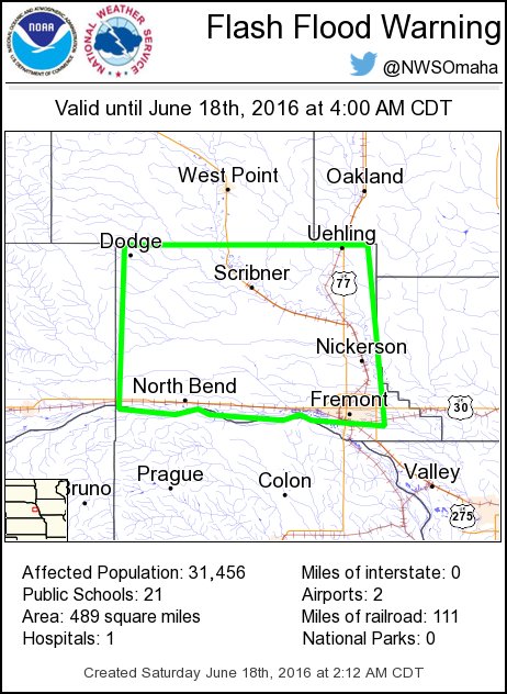Flash Flood Warning including Fremont NE, North Bend NE, Scribner NE ...