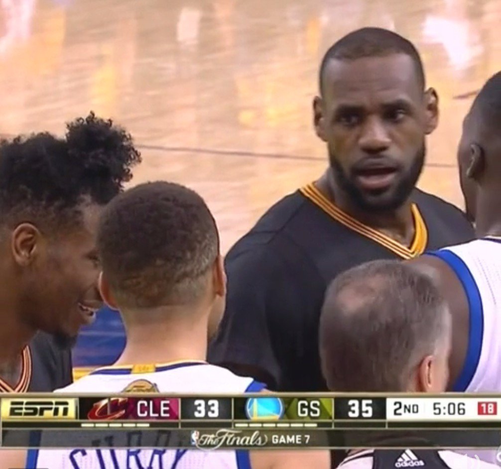 Lebron James Stares Down Steph Curry After A Monster Block For The Win