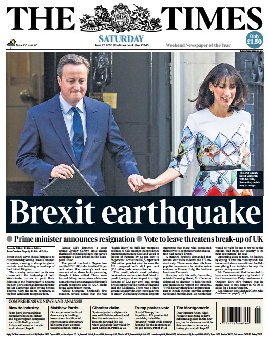 THE TIMES FRONT PAGE: 'Brexit earthquake' skypapers | Sky News | Scoopnest