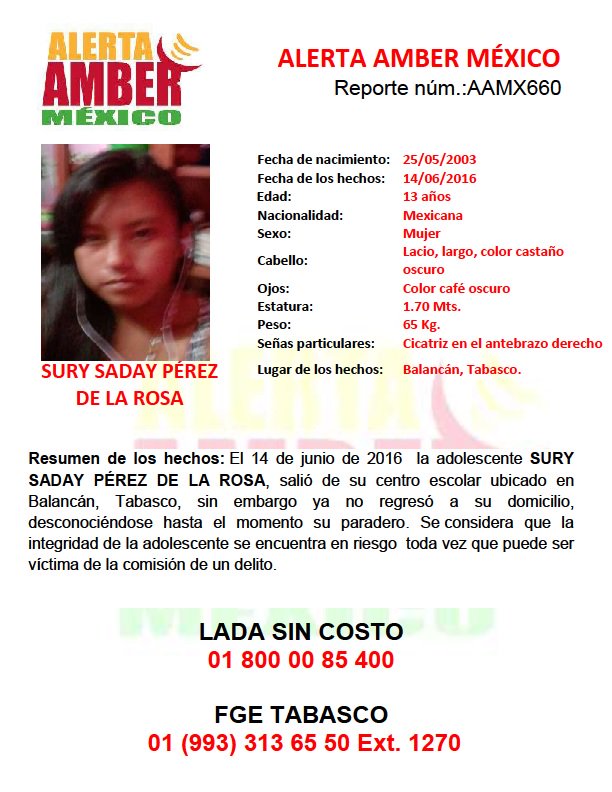 AlertaAmberMx continúa la búsqueda para la localización de la ...