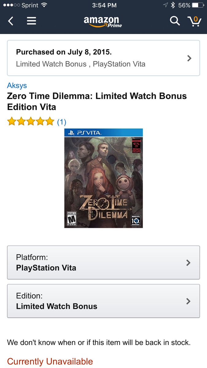 Amazon Zero Time Dilemma Preorders - Aksys Watch Tax in Europe is 10x ...