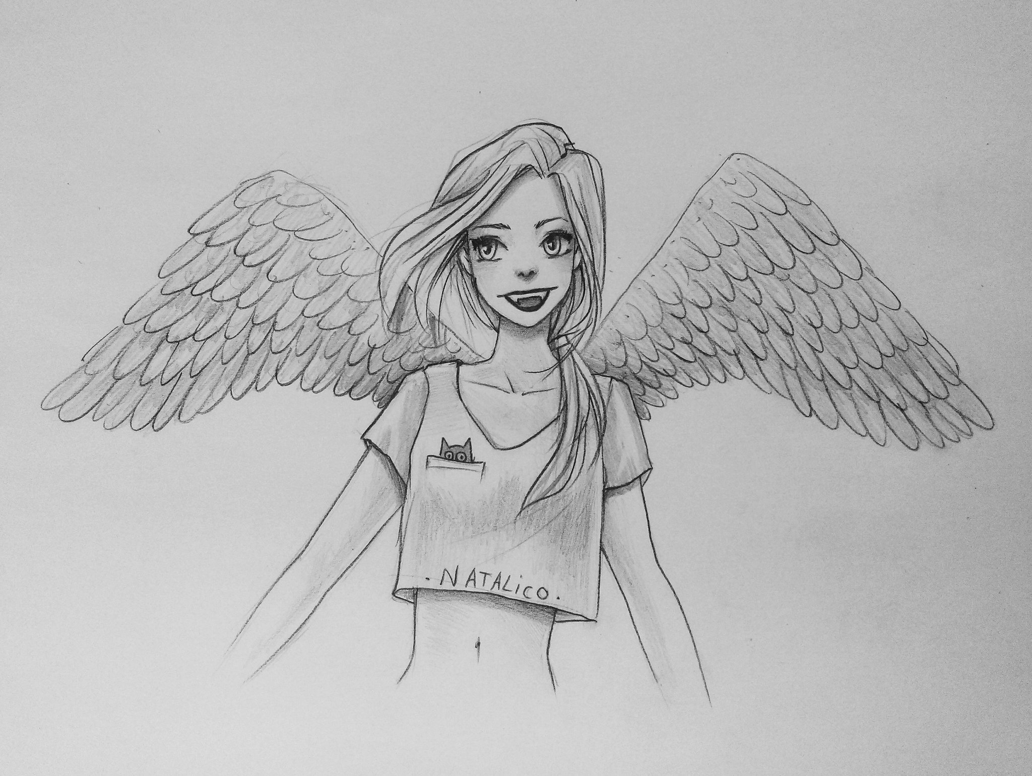 Anime Angel Girl Flying Drawing
