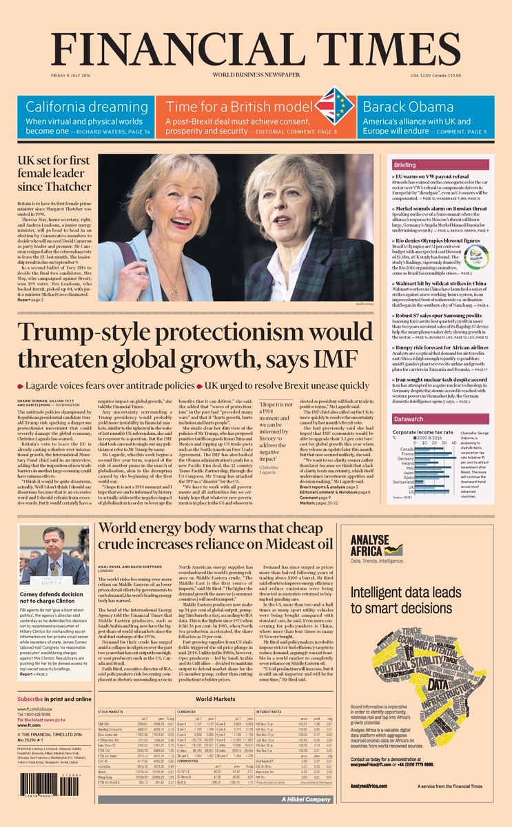 Just published: front page of the Financial Times international edition ... Just published: front page of the Financial Times international edition ...