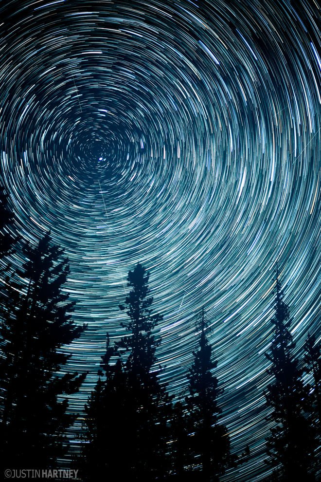 This long-exposure photograph of electric blue star trails was taken in ...