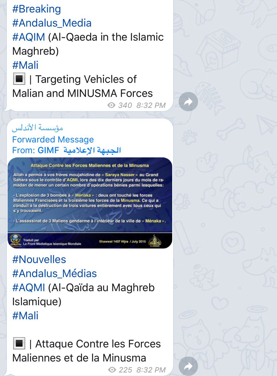 Have a look as well on these 2 official telegram channels for AlQaeda ...