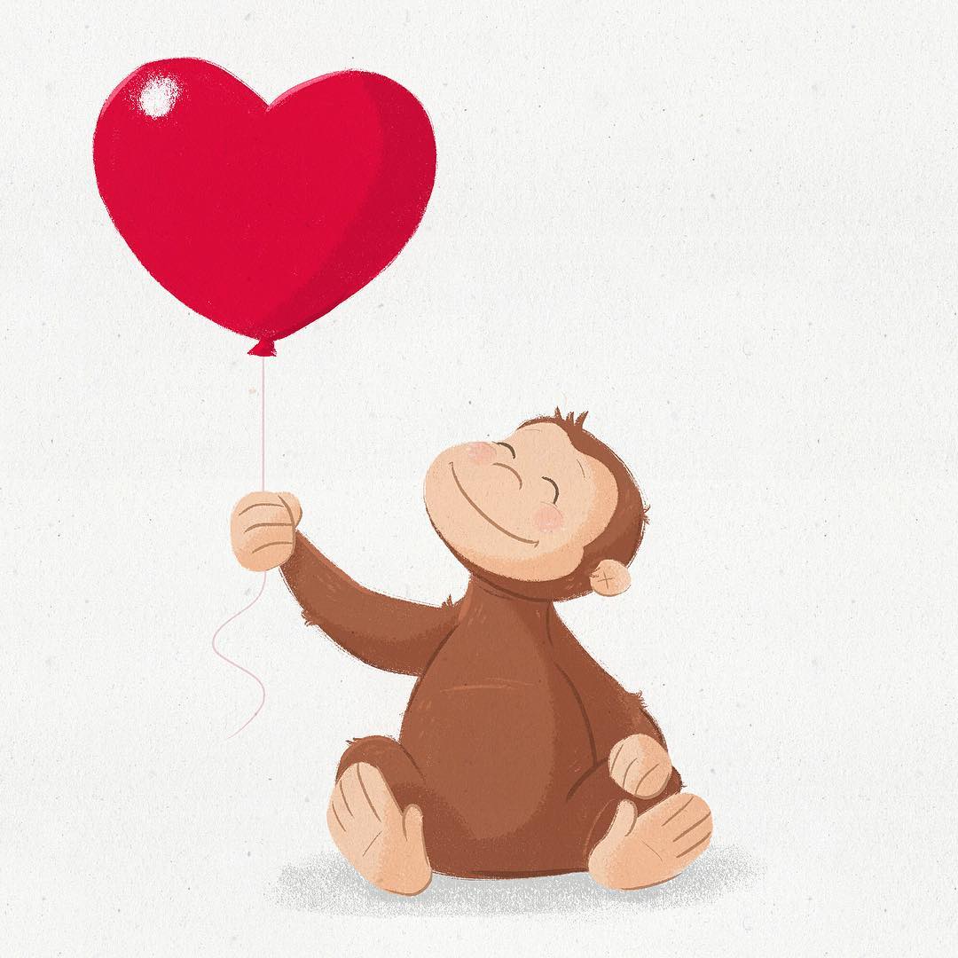 Curious George Holding Balloons
