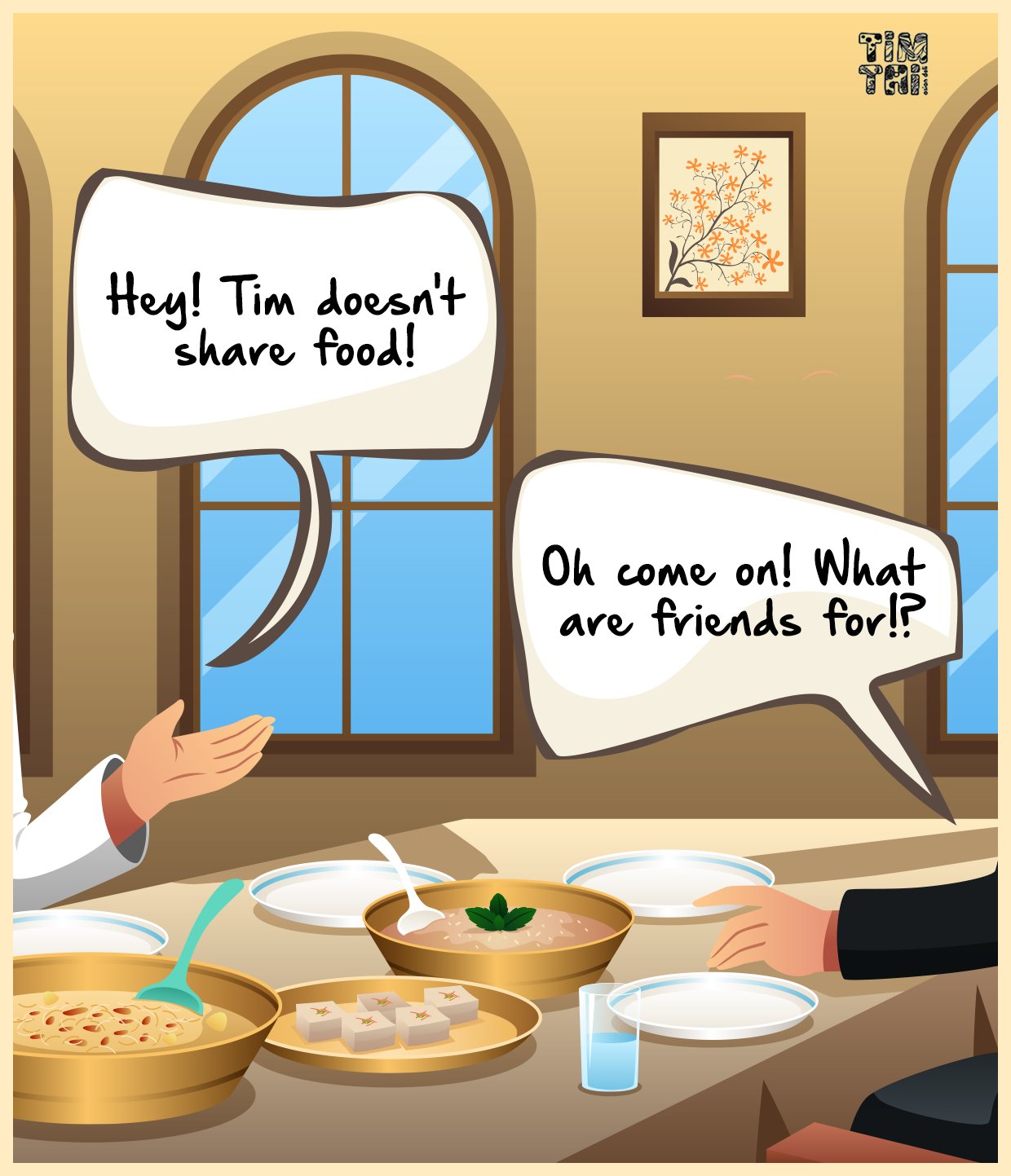 Sharing Food With Friends Cartoon