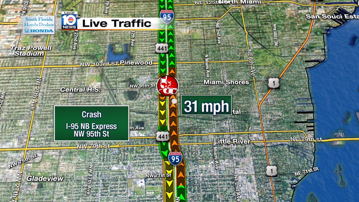 Crash on I-95 NB Express Lanes at Nw 95th St #traffic #miami https://t ...