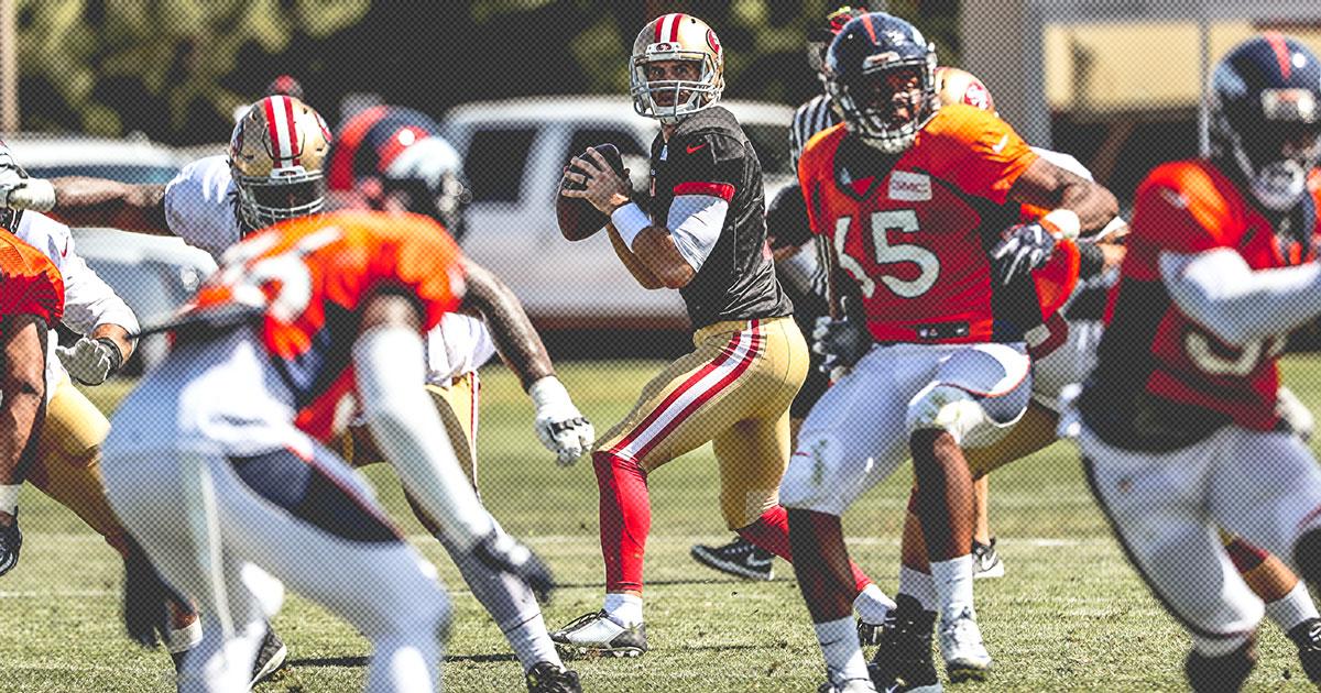 QB @CPonder7 made his #49ers practice debut today wearing No. 5. Read ...