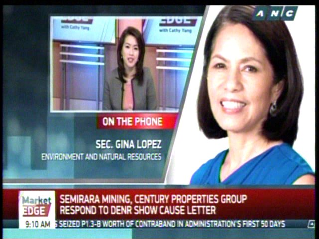 Now on ANC: DENR Sec. Gina Lopez on the department's response to ... Now on ANC: DENR Sec. Gina Lopez on the department's response to ...