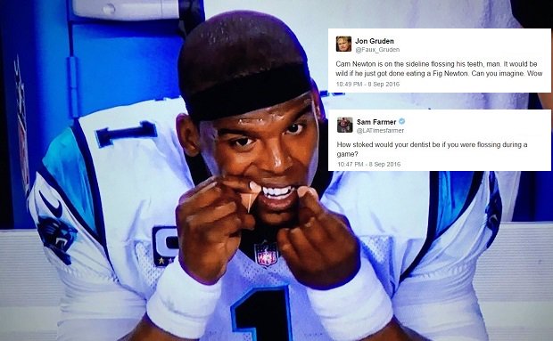 Internet goes crazy after Cam Newton was seen flossing his teeth on the ...
