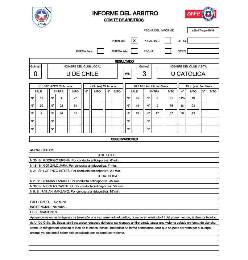 Informe arbitral incluye patada de beccacece, pero no el escupo de jara ...