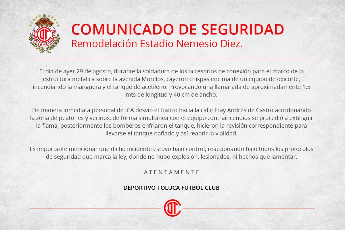 Comunicado de seguridad: remodelación estadio nemesio diez. - scoopnest.com