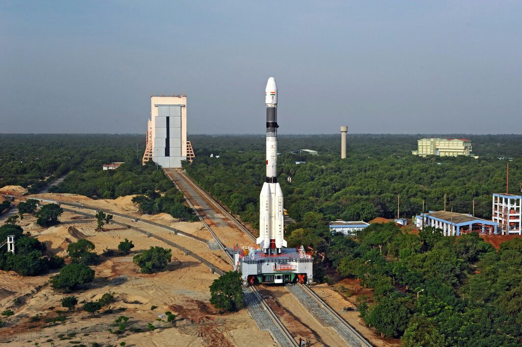 Panoramic view of GSLV S05 being moved from Vehicle Assembly Unit to ...