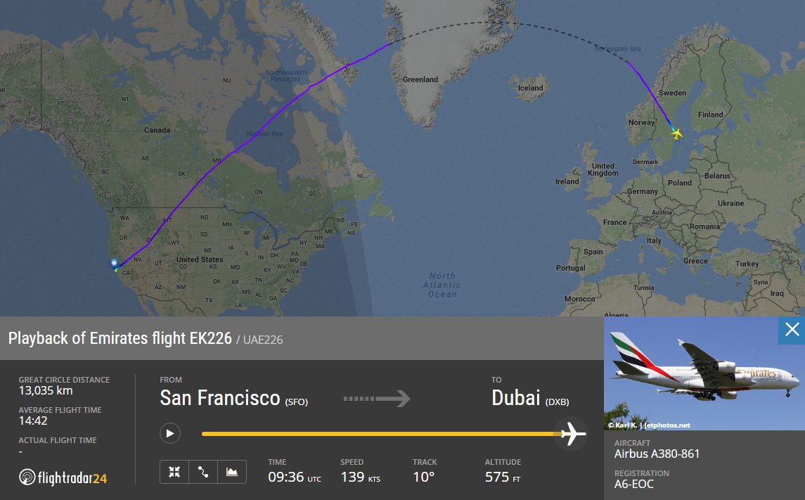 San Francisco: Emirates A380 #EK226 from San Francisco to Dubai ...