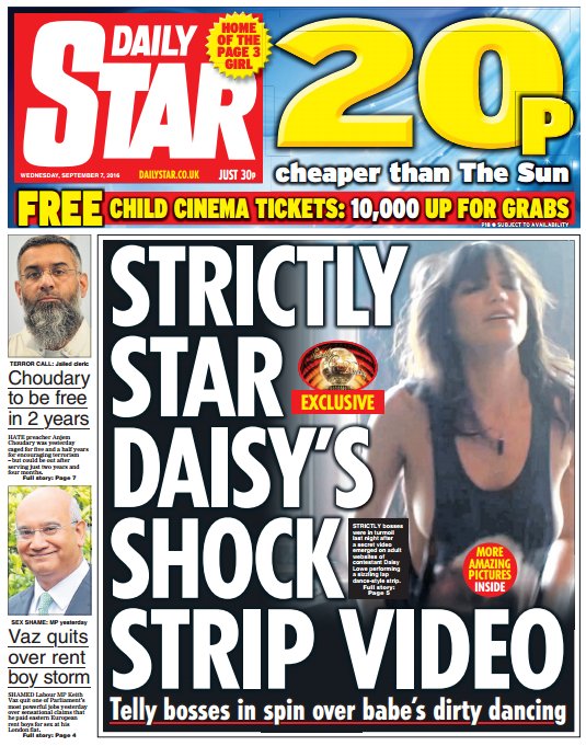 DAILY STAR FRONT PAGE: 'Strictly star Daisy's shock strip video ...
