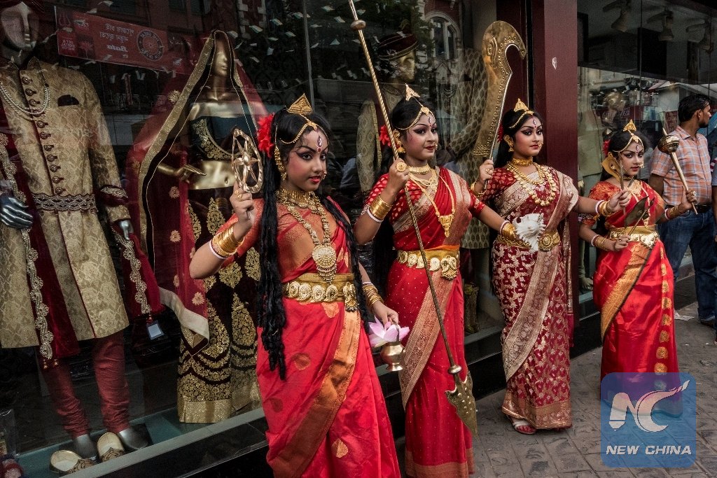 Indian girls dressed as Goddess Durga, symbol of power and triumph ...