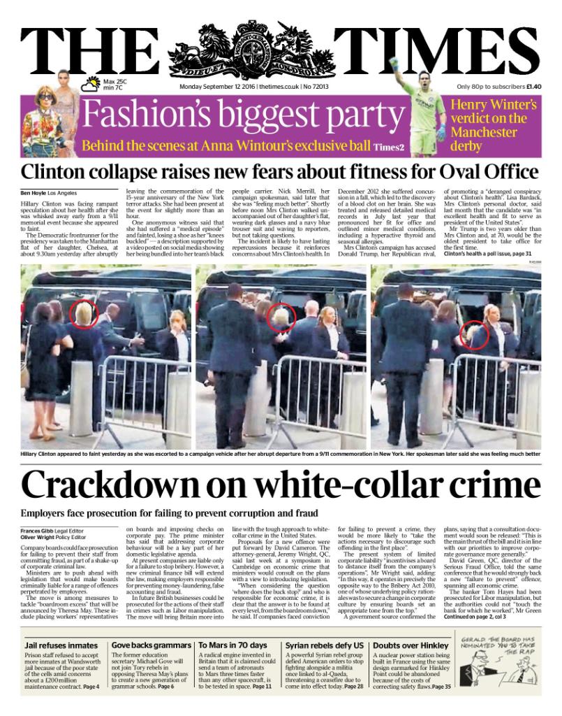 Tomorrow's front page: Crackdown on white-collar crime ...