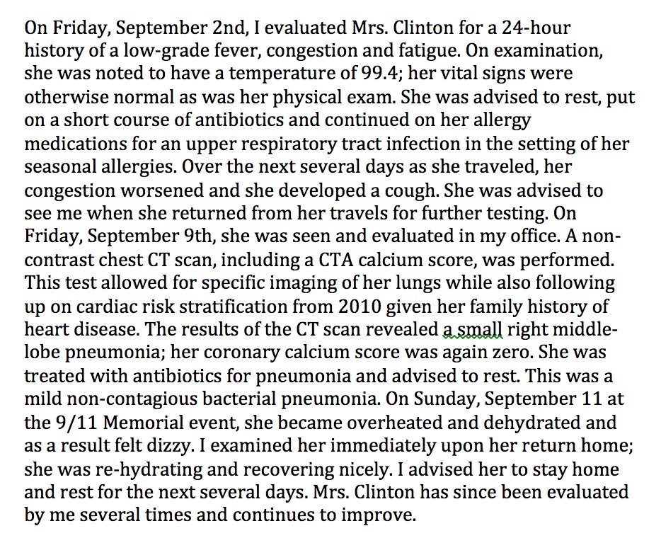 Here is how Lisa Bardack, Clinton's doctor, describes how HRC's cough ...