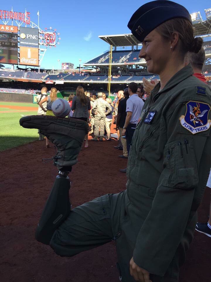 Air force captain christy wise of reno before throwing out the first ...