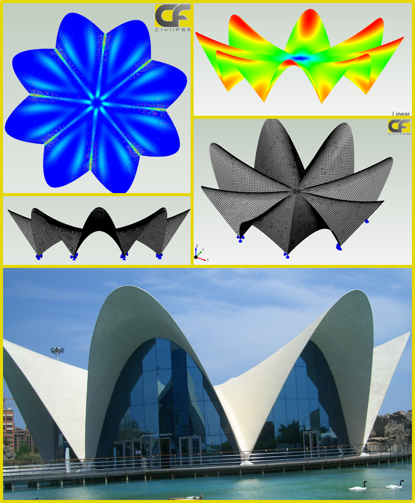 The Oceanographic of Valencia (Félix Candela) modeled with CivilFEM