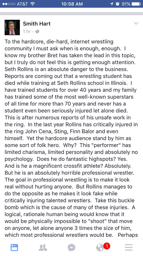 Smith Hart (Bret Hart's brother) calls Seth Rollins a horrible ...