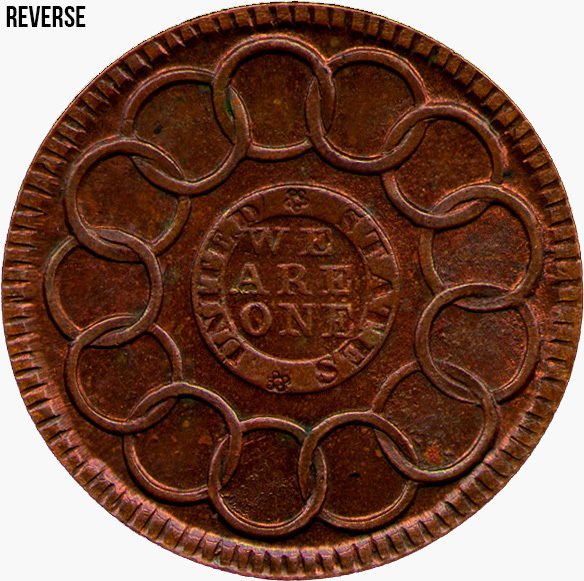 The Fugio Cent, first official one-cent piece of U.S. currency. A ...