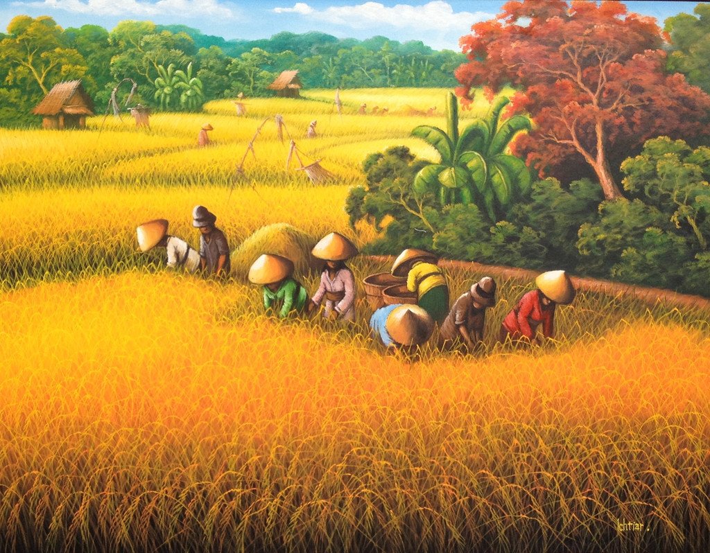 Rice Field Harvest Painting