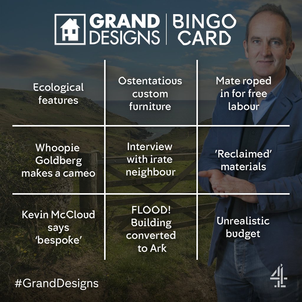 Here's your GrandDesigns bingo card for tonight. Don't forget to shout ...