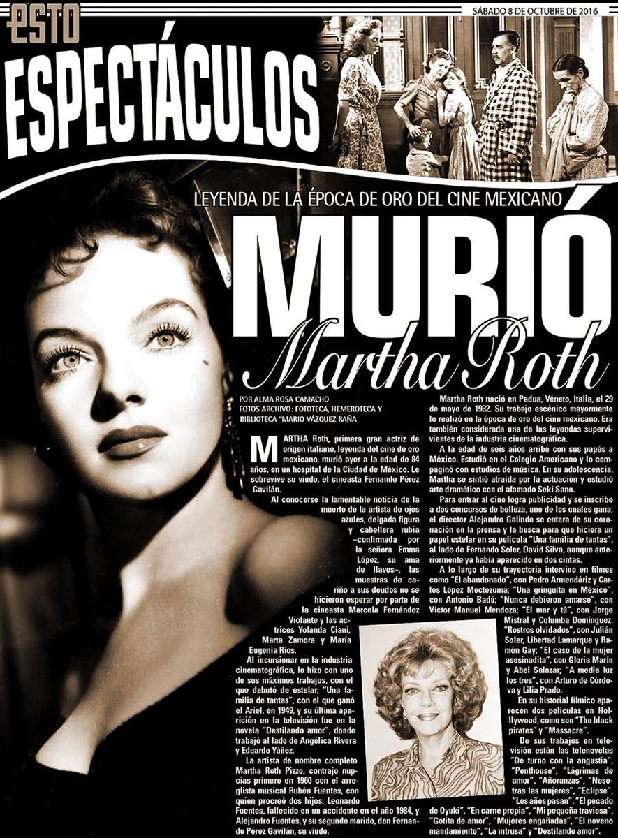 Espectáculos: Murió Martha Roth, leyenda de la época de oro del cine ...